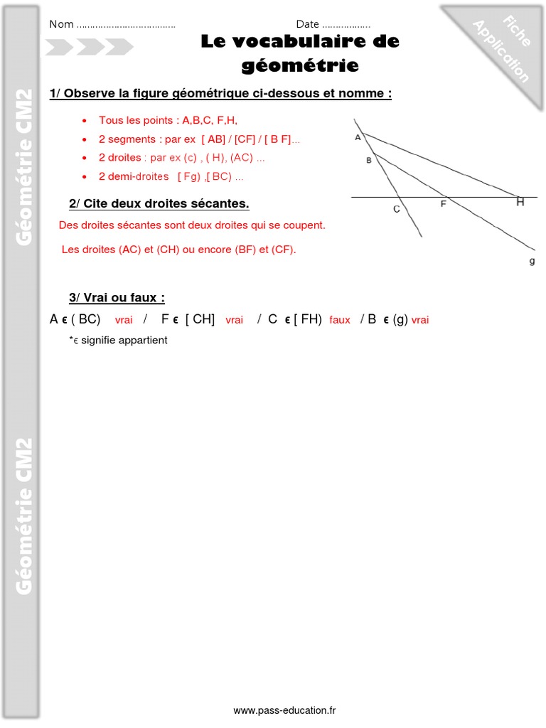 Application CM2 Vocabulaire de Géometrie Correction | PDF