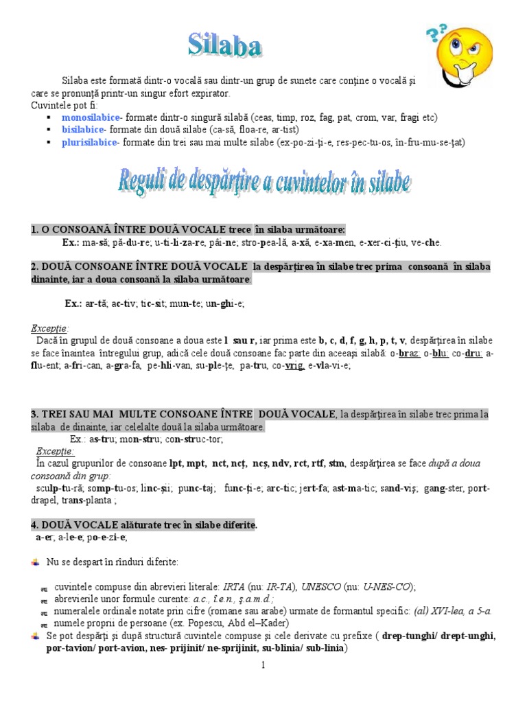 Reguli de Despartire A Cuvintelor in Silabe Silabe | PDF