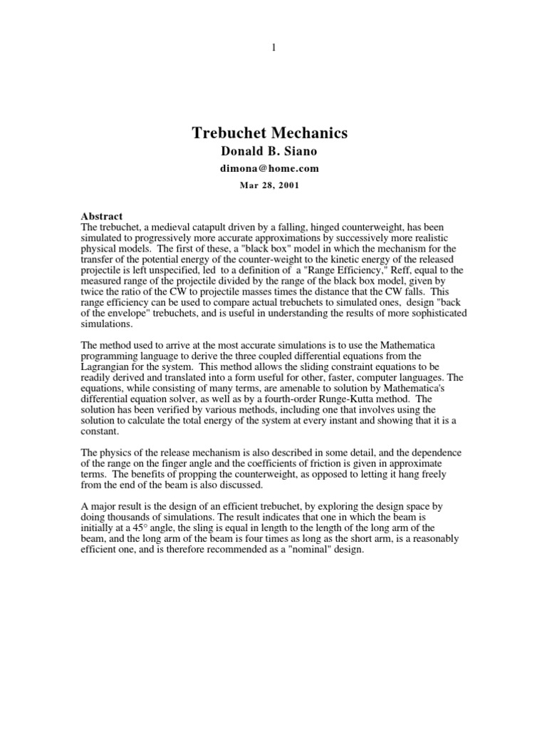Trebuchet Mechanics and Calculations | PDF | Lagrangian Mechanics | Physics