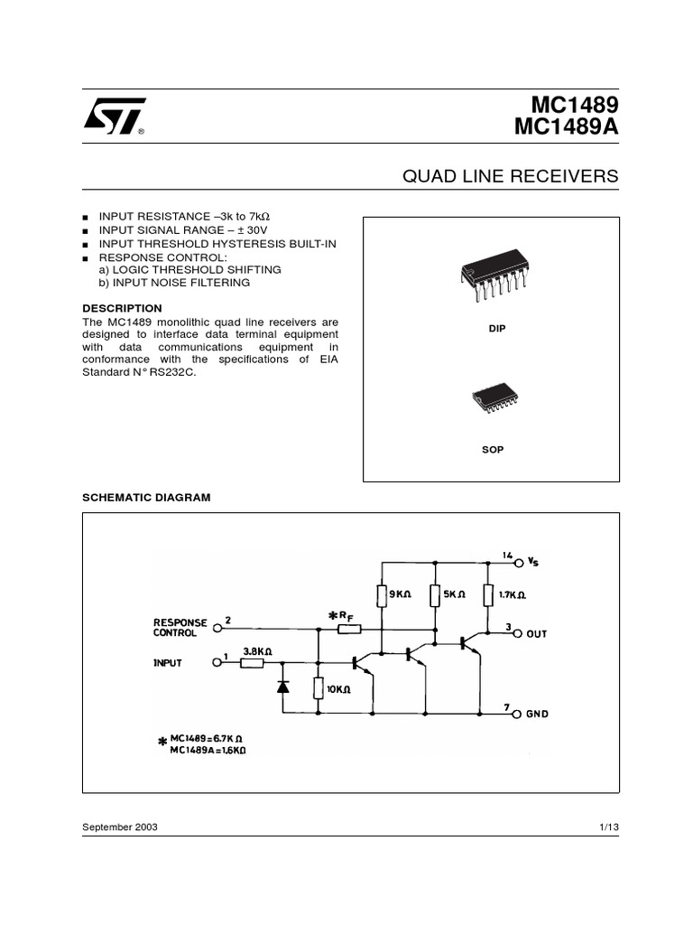 MC1489 MC1489A: Quad Line Receivers | Download Free PDF | Logic Gate | Power Supply