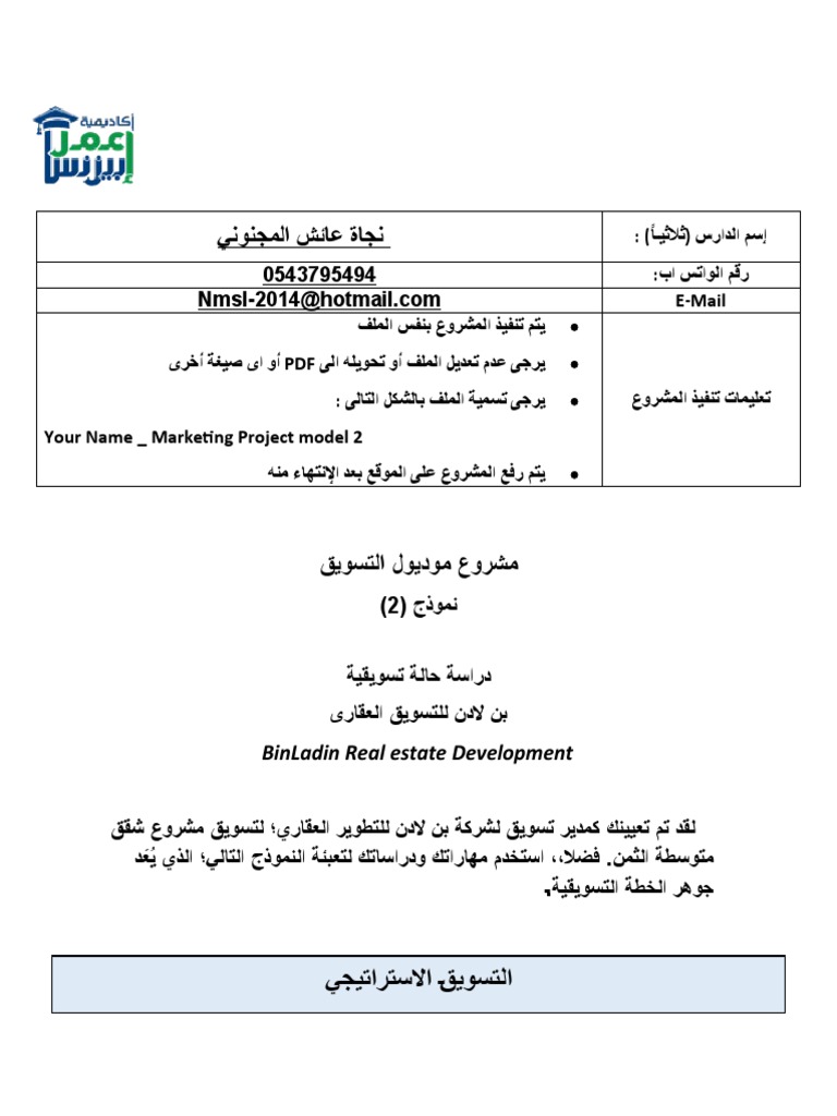 Your Name - Najat Marketing Project Model 2 | PDF