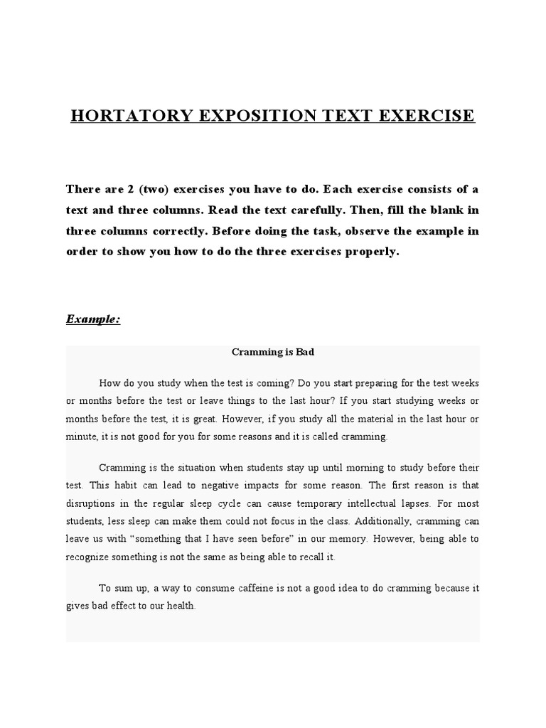 Hortatory Exposition Text Exercise | PDF | Mental Health | Stress (Biology)