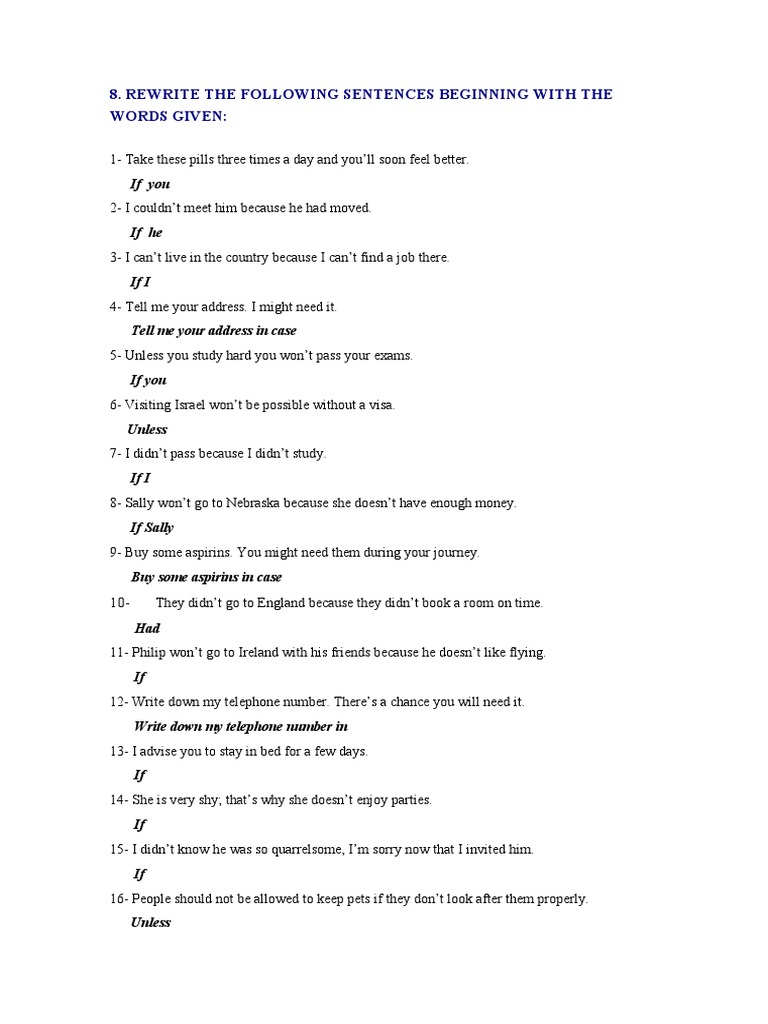 Conditional Sentences Rephrasing Exercises | PDF