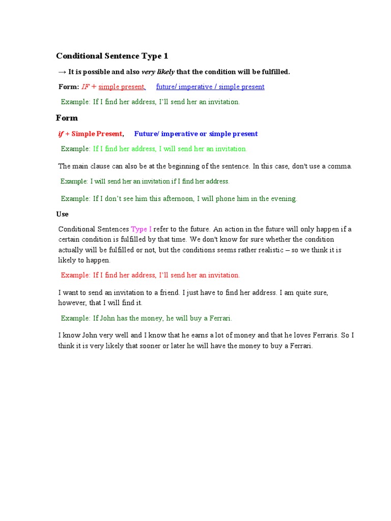 Conditional Sentences Theory | PDF | Perfect (Grammar) | Linguistic ...