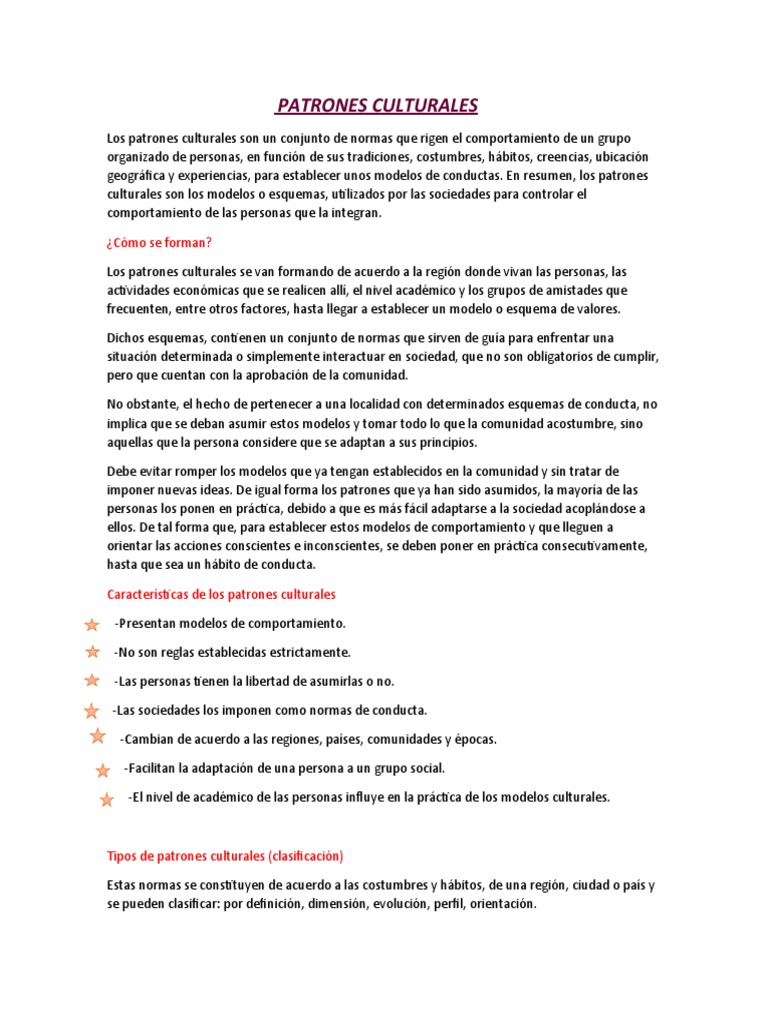Patrones y Valores Culturales I.A | PDF | Comportamiento | Tradiciones