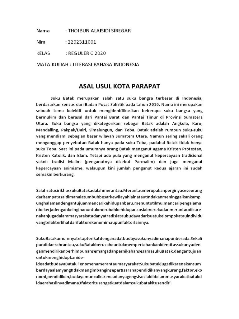 Esai Thoibun (Parapat) | PDF | Perjalanan | Kajian Bahasa Asing