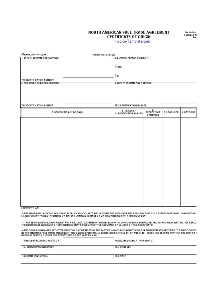 NAFTA Certificate of Origin Template | PDF | Trade | Economies