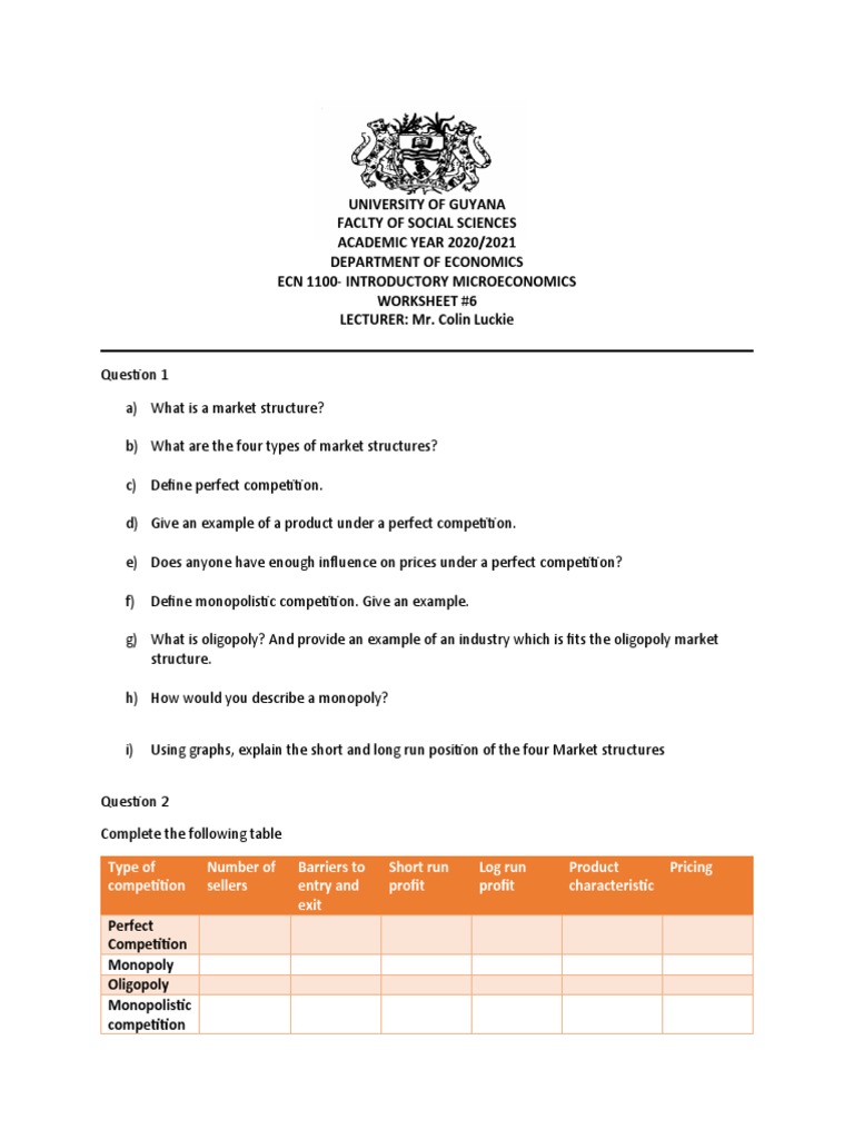 Worksheet 6 | PDF | Oligopoly | Monopoly