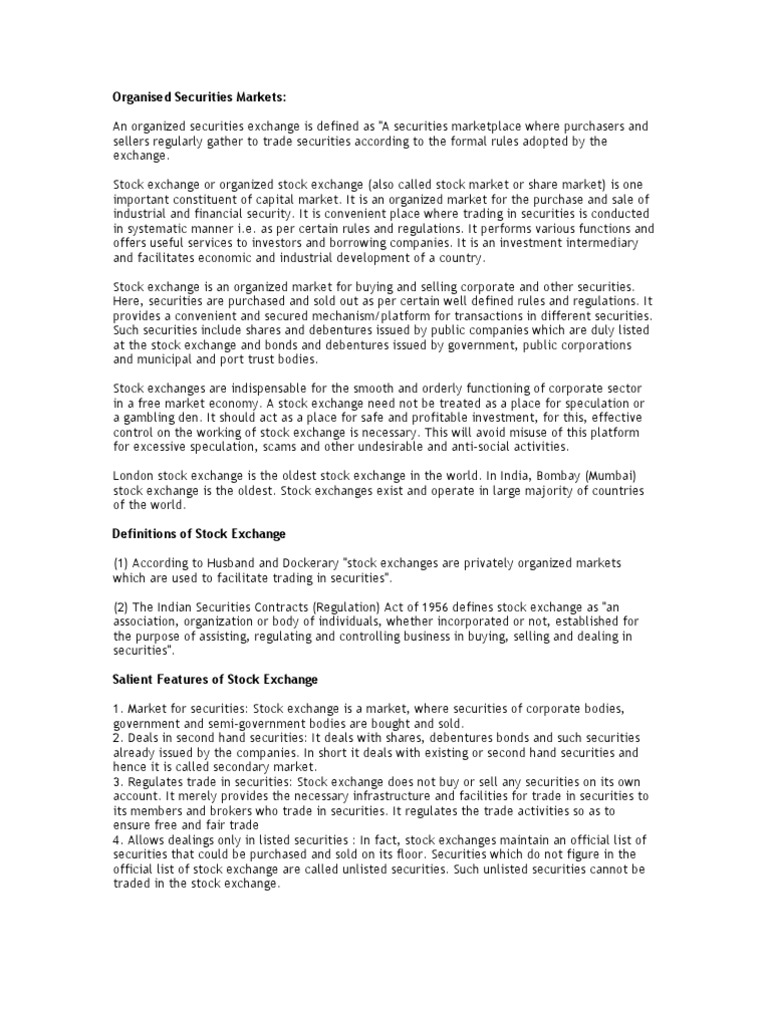 Organised Securities Markets | PDF | Over The Counter (Finance ...