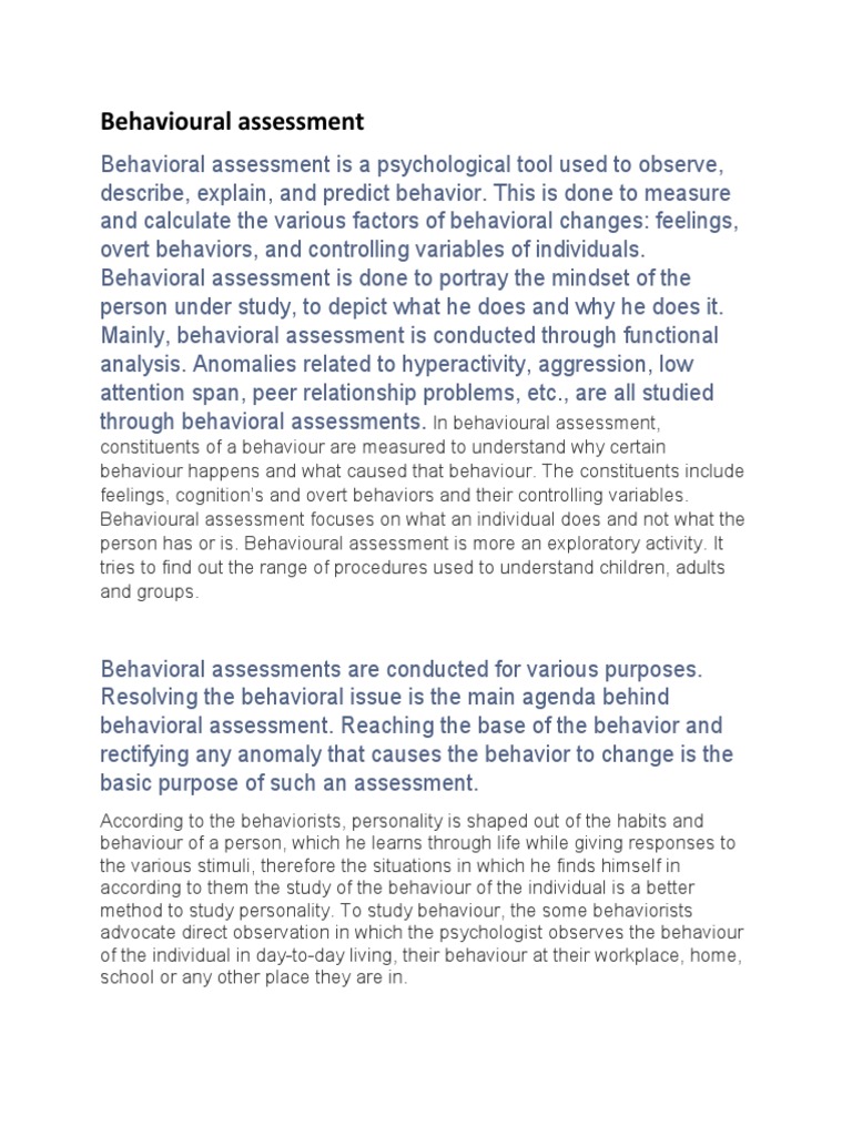Behavioural Assessment | PDF | Educational Assessment | Behaviorism