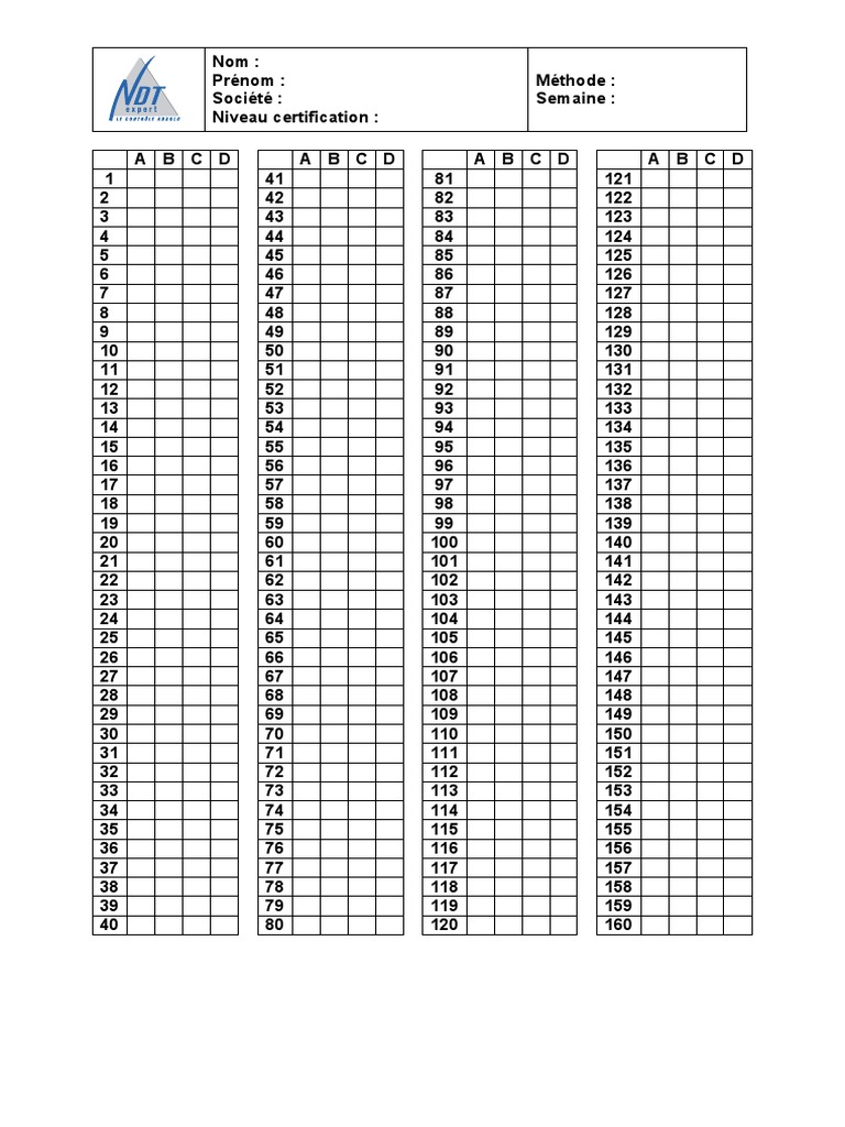 Grille QCM Vierge pour Médecine | PDF