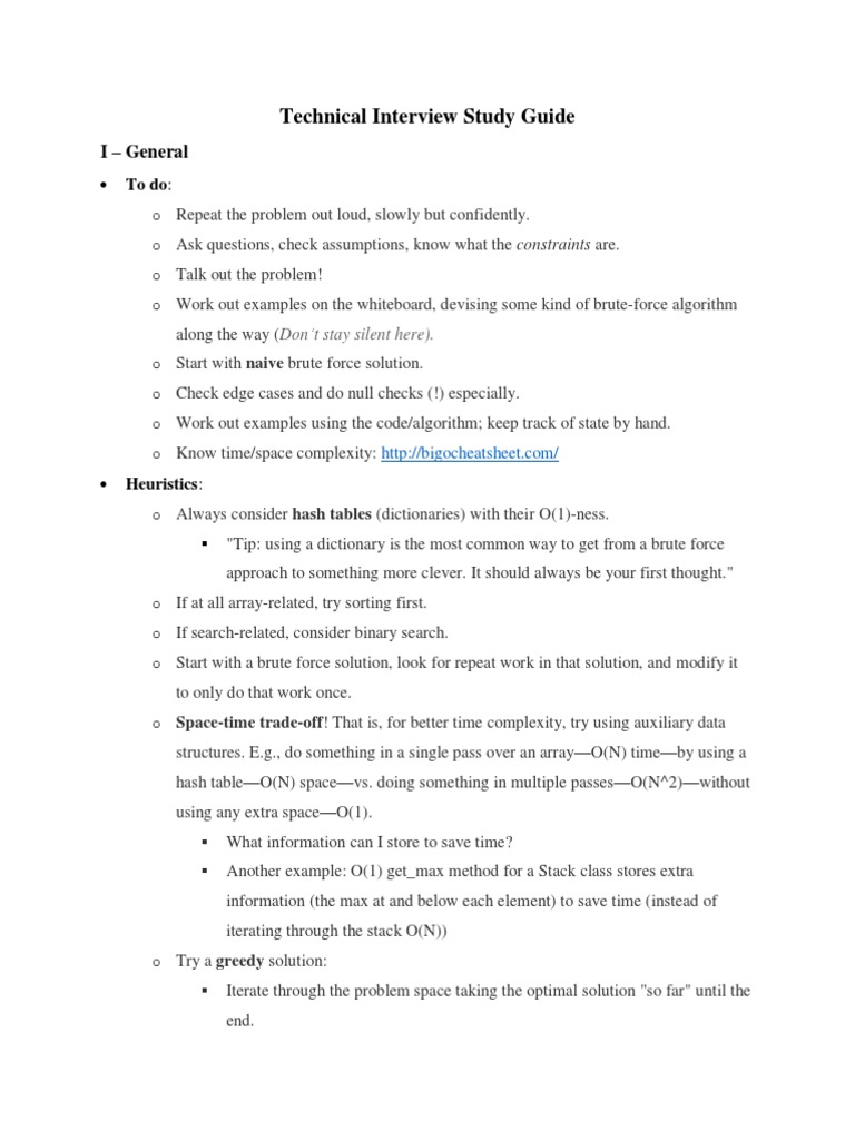 Technical Interview Study Guide | PDF | Algorithms | Algorithms And Data Structures