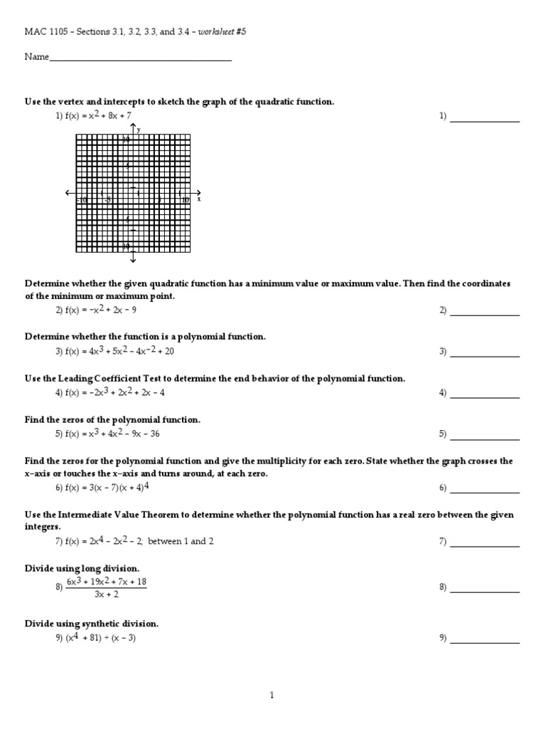 Analysis of a Worksheet on Polynomial Functions | PDF | Polynomial ...