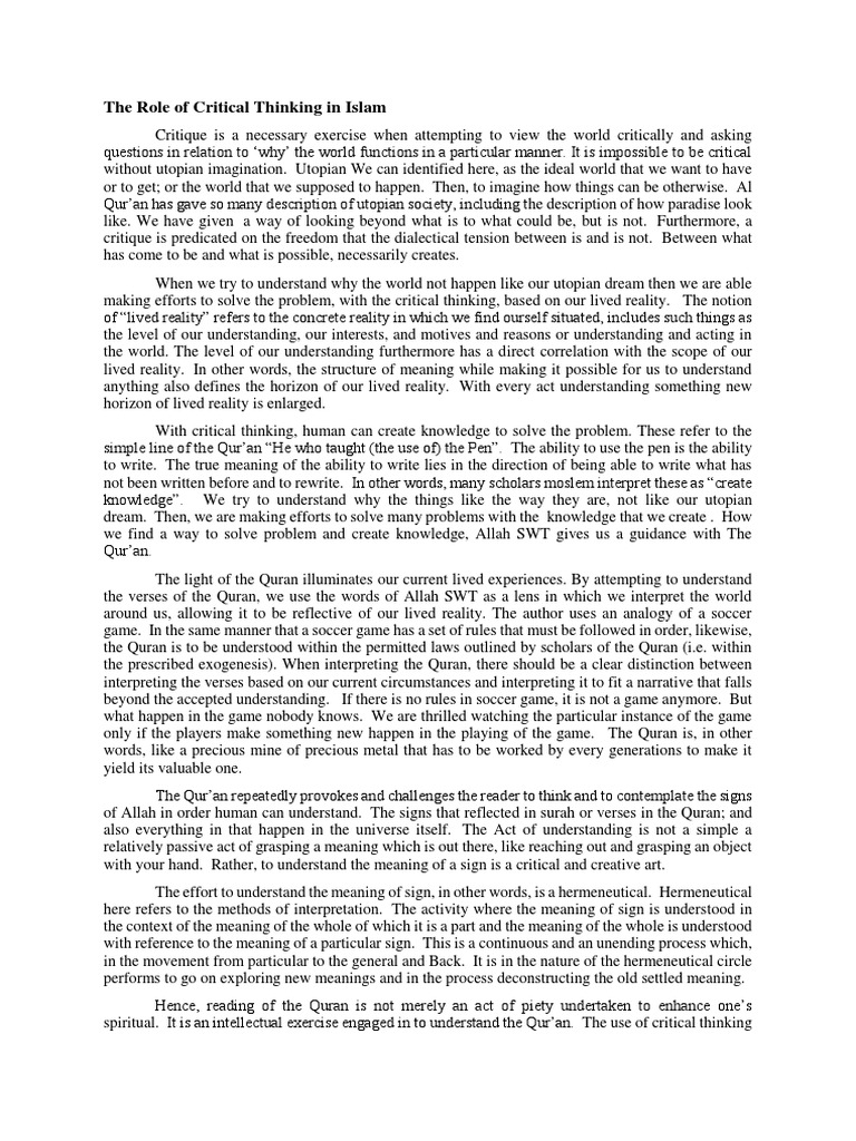 Critical Thinking Role in Islam | PDF | Quran | Islam
