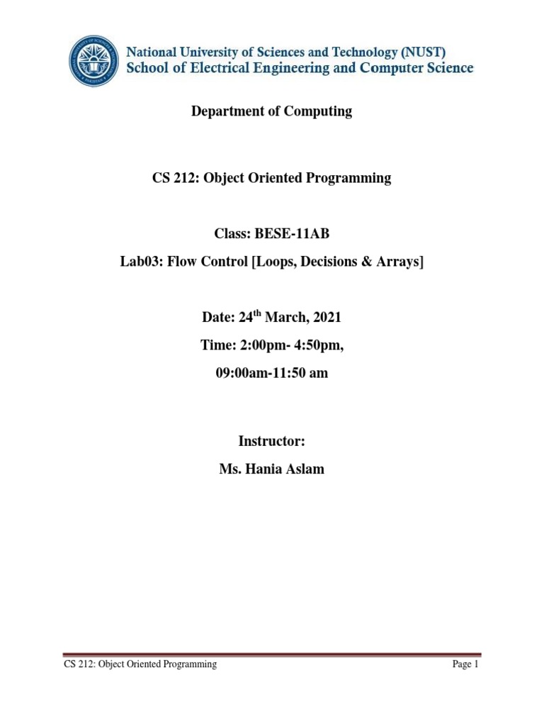 Department of Computing: CS 212: Object Oriented Programming | PDF ...