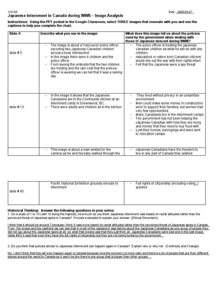 Serena Chen - Japanese Internment in Canada - Image Analysis Worksheet ...