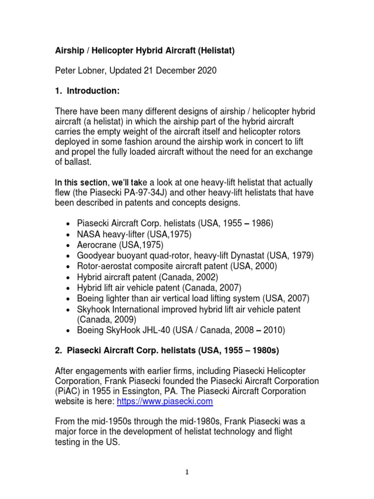 Piasecki PA-97 Helistat Overview | PDF | Airship | Aircraft