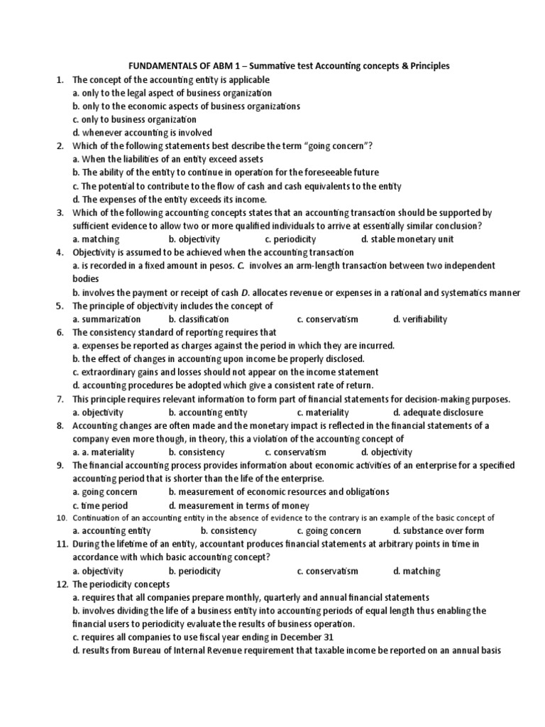Summative Test Accounting Concepts Principles | PDF | Going Concern ...