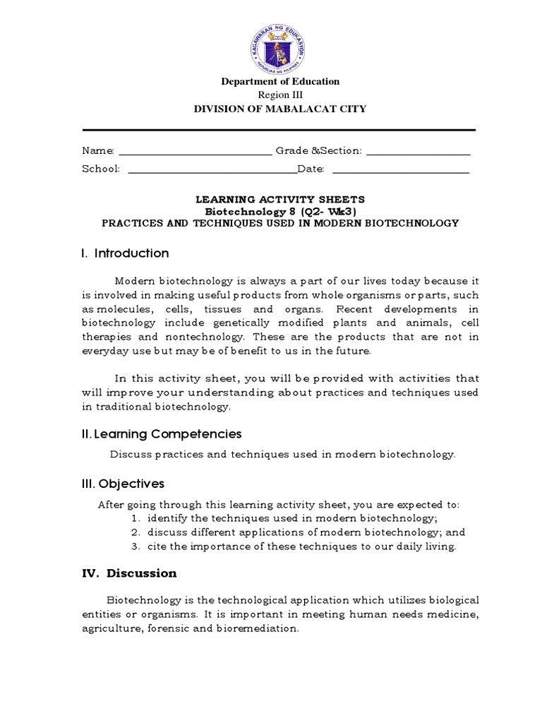 Biotech STE 8 Q2 Lesson 3 Discuss Techniques and Practices Used in ...