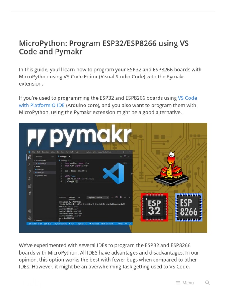 MicroPython Program ESP32 - ESP8266 Vs Code and Pymakr - Random Nerd Tutorials | PDF ...