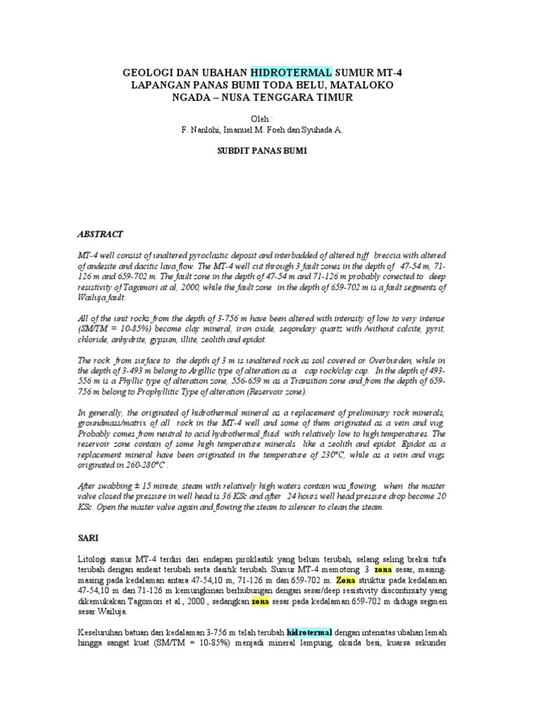 Geologi Dan Ubahan Hidrotermal Sumur MT | PDF | Petrology | Rocks