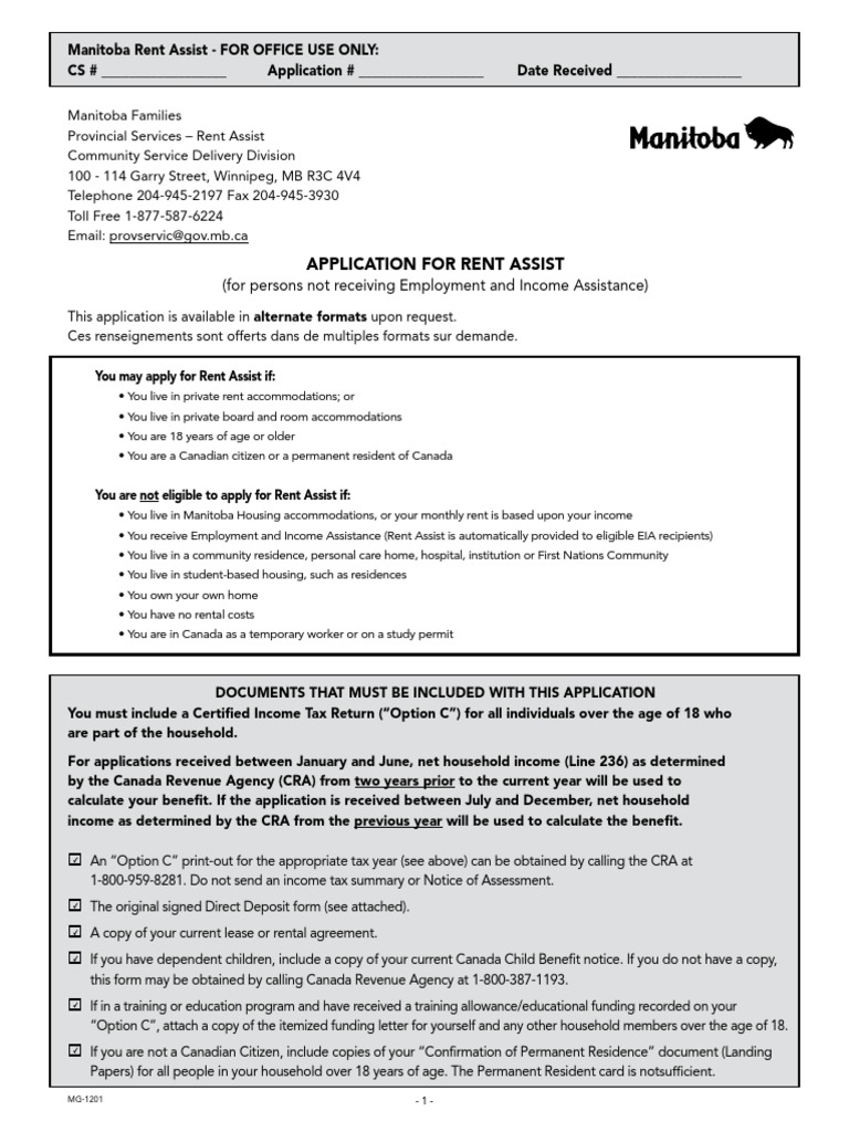 Application for Rent Assistance in Manitoba | PDF | Cheque | Deposit ...