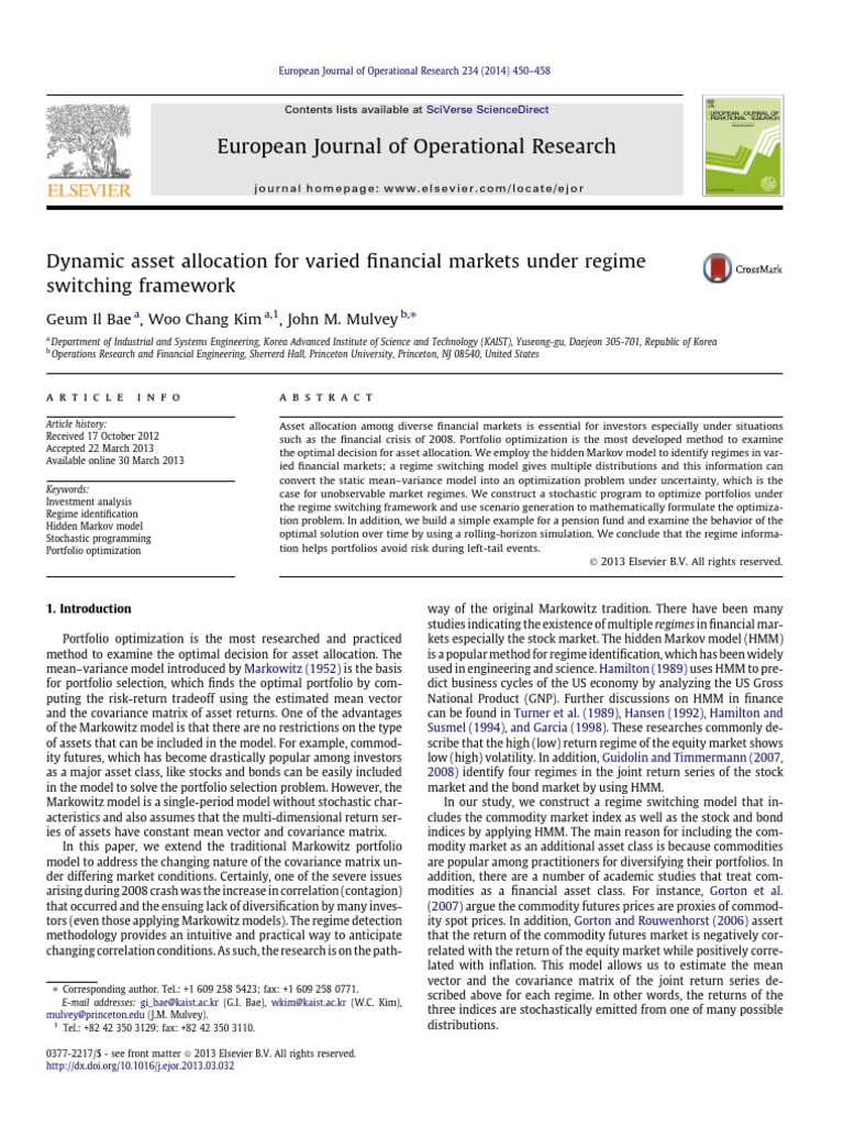 Dynamic Asset Allocation For Varied Financial Markets Under Regime Switching Framework | PDF ...