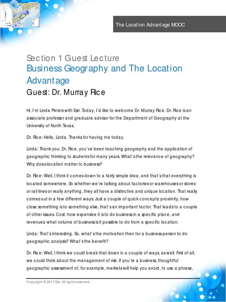 Business Geography and The Location Advantage: Section 1 Guest Lecture ...