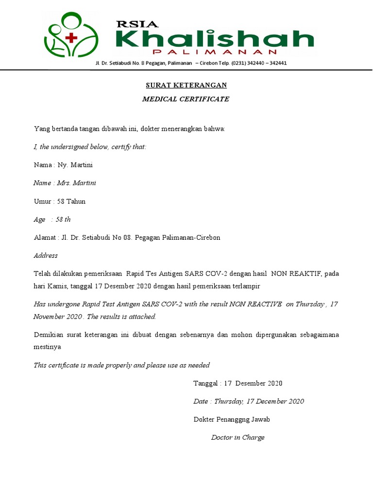Medical certificates for four individuals tested for SARS-CoV-2 | PDF