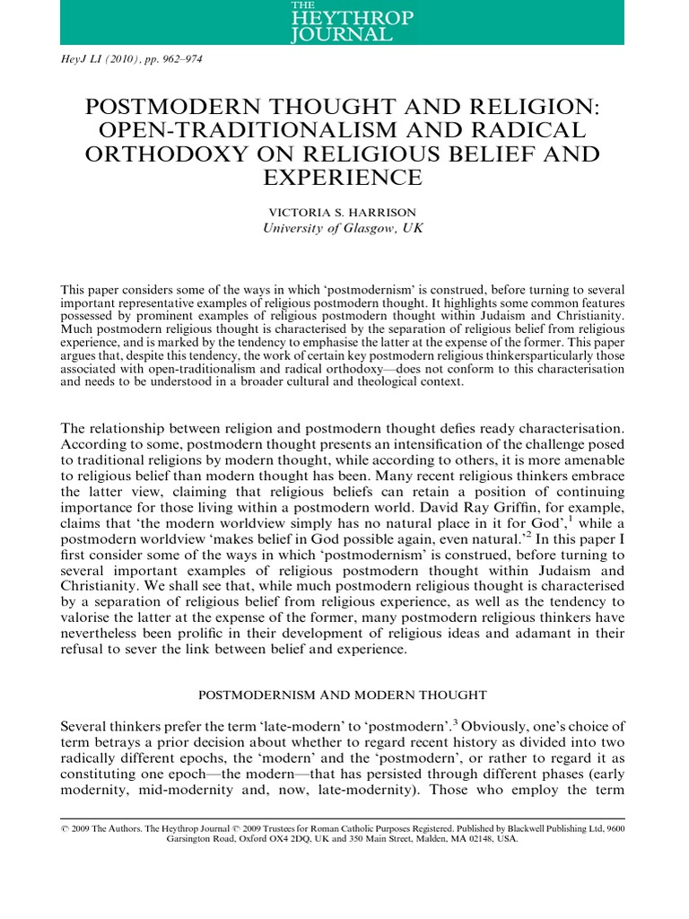 Postmodern Thought and Religion | PDF | Postmodernism | Theology