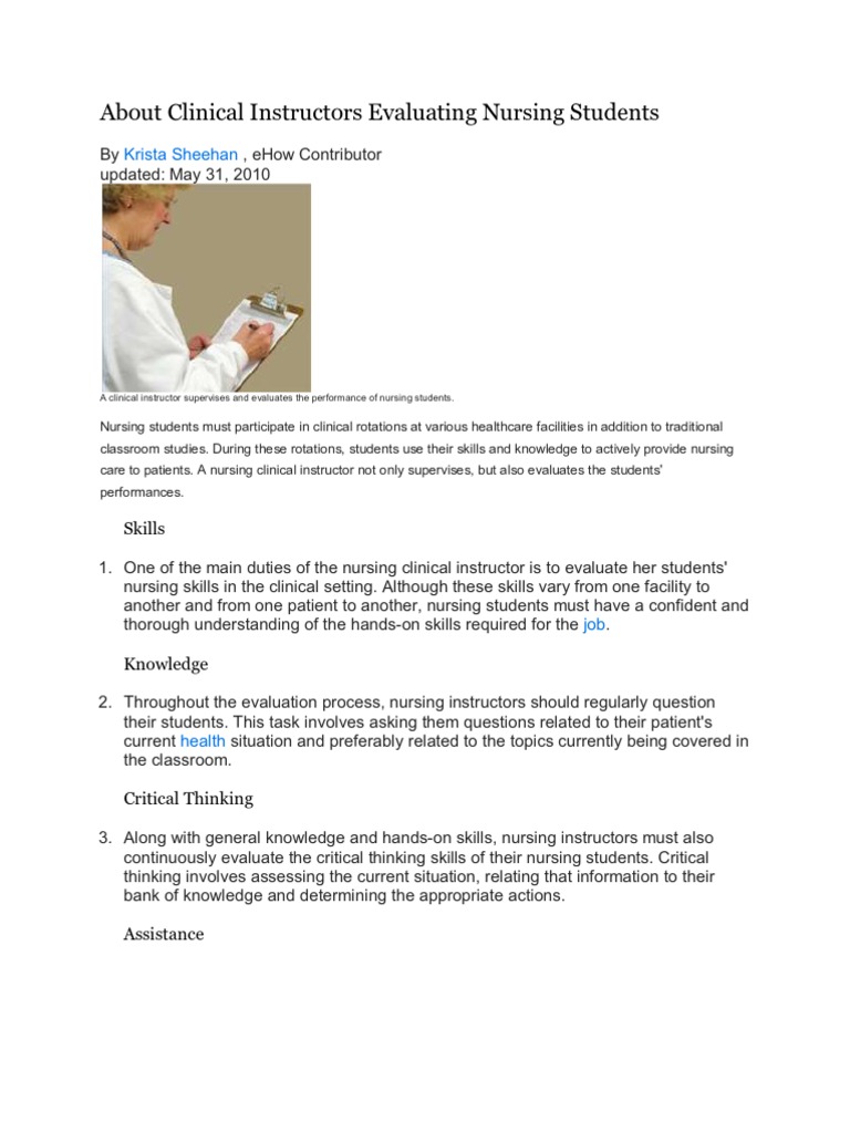 About Clinical Instructors Evaluating Nursing Students Pdf Nursing