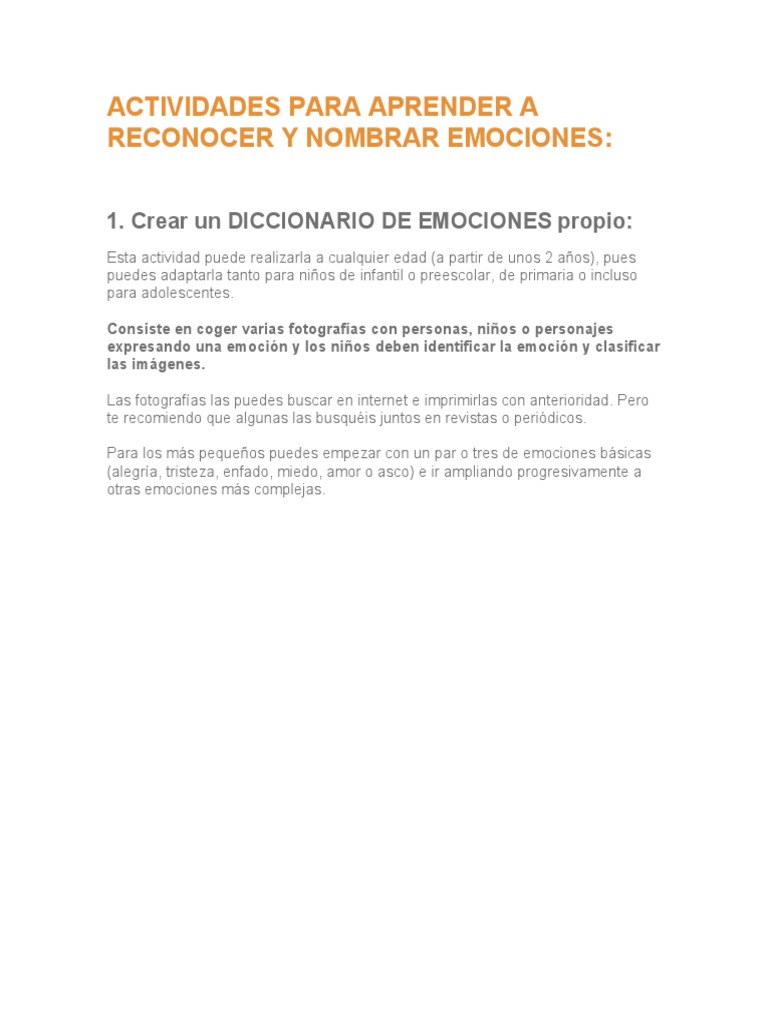 Actividades para Aprender A Reconocer y Nombrar Emociones | PDF