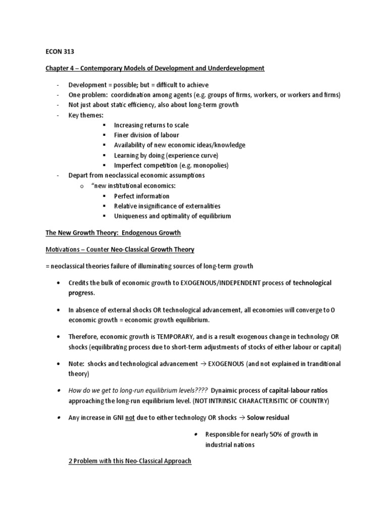 ECON 313 Chapter 4 - Contemporary Models of Development and ...