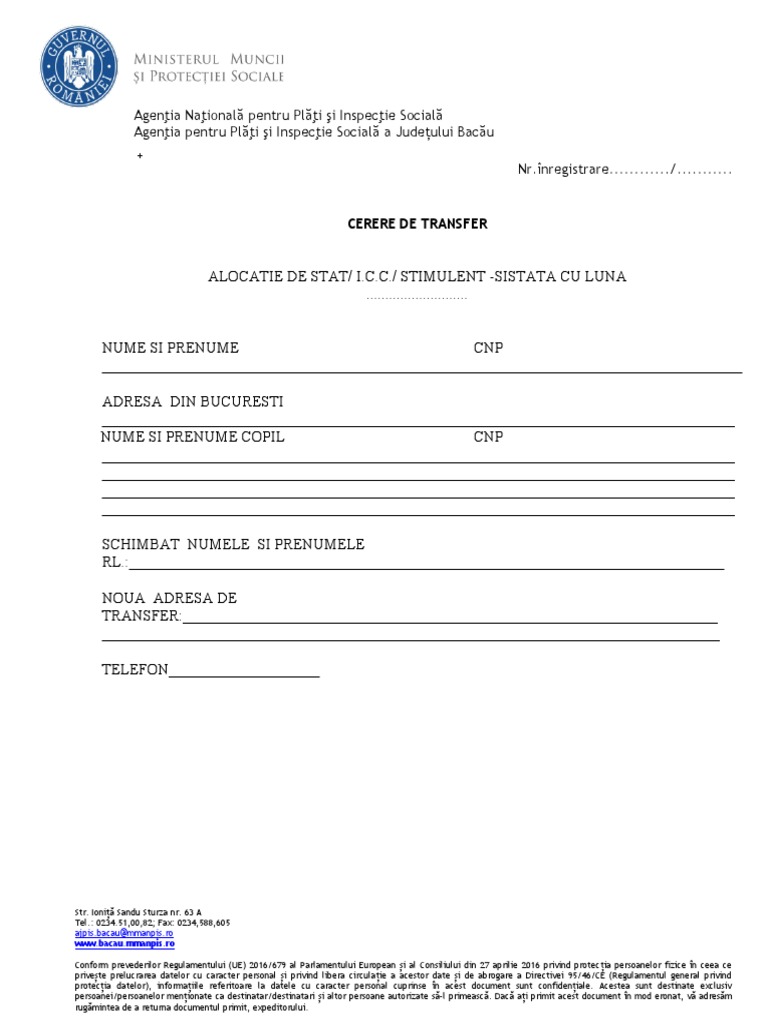 CERERE DE TRANSFER ALOCATIE DE STAT Sau ICC STIMULENT SISTATA CU LUNA | PDF