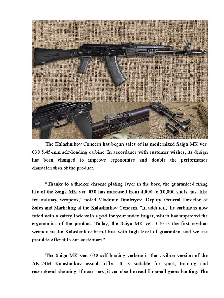 Kalashnikov Concern Announces Modernized Saiga MK Ver. 030 5.45-mm Self ...
