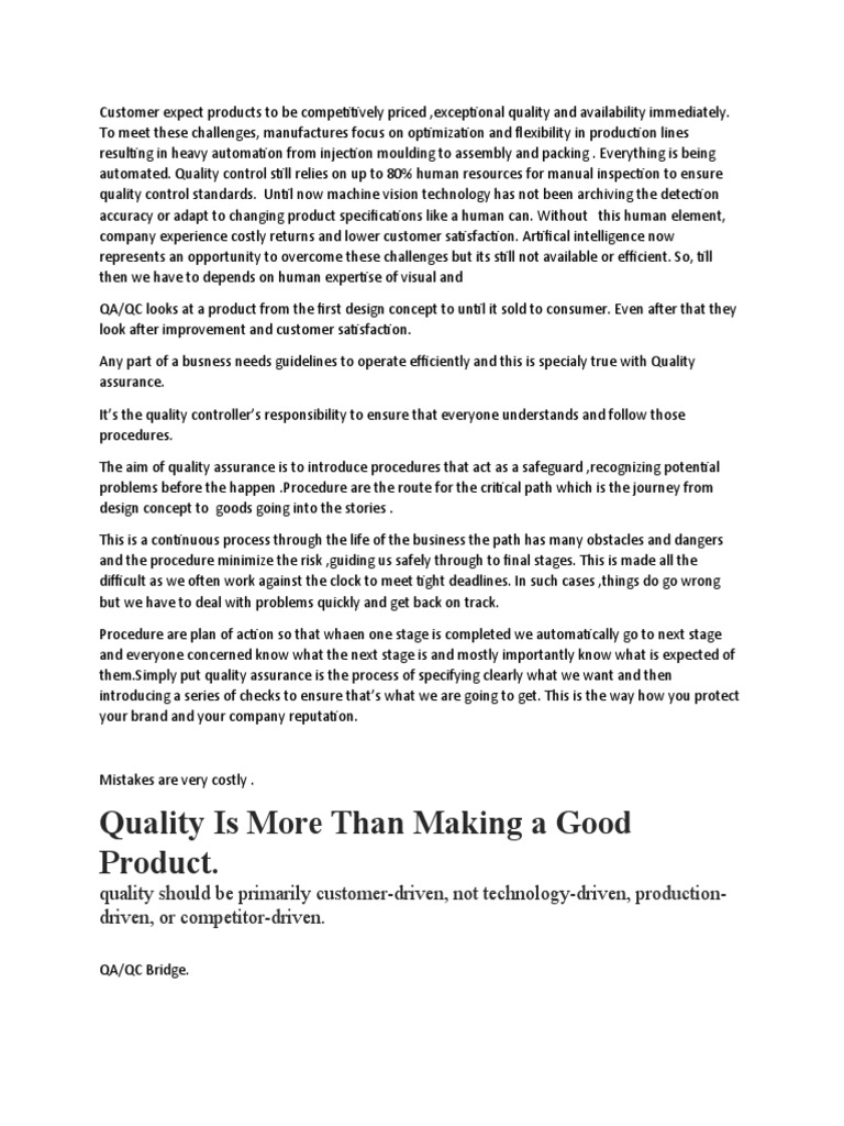 Customer Expect Products To Be Competitively Priced Exceptional Quality ...