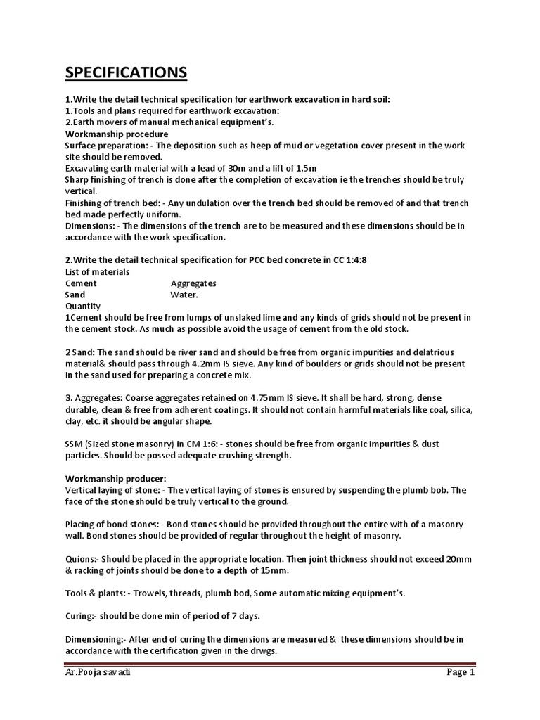 Specifications: 1.write The Detail Technical Specification For ...