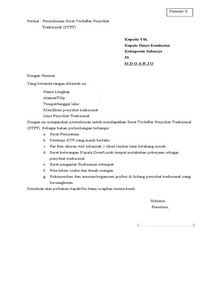 Blangko Permohonan STPT | PDF