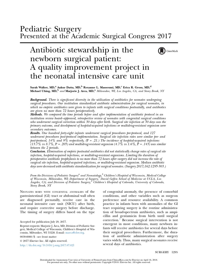 Antibiotic Stewardship in The Newborn Surgical Patient | PDF | Neonatal ...