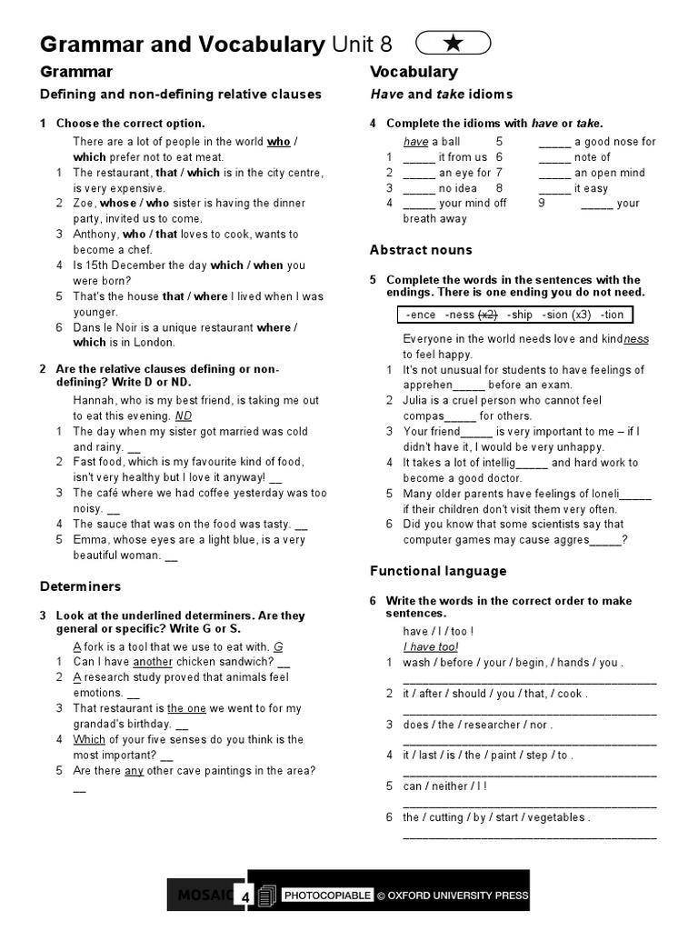 Grammar and Vocabulary Unit 8 | PDF | Language Mechanics | Syntax