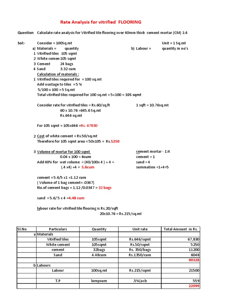 Rate Analysis For Vitrified FLOORING | PDF | Building Technology ...