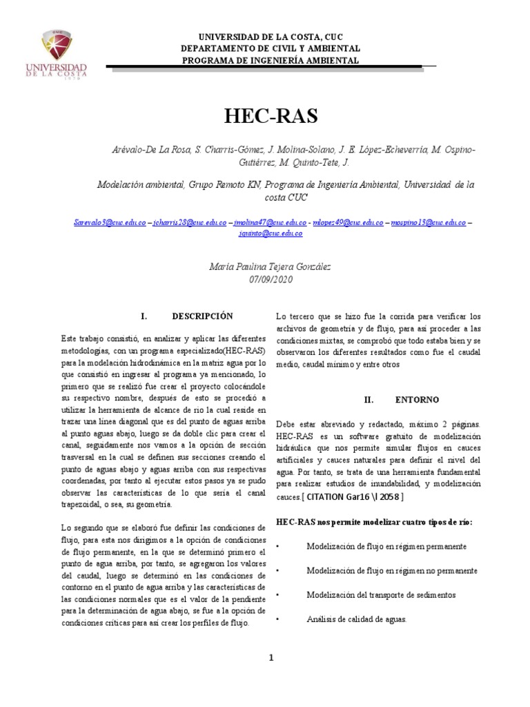 Trabajo Modelo Hec-Ras | PDF | Descarga (hidrología) | Sistema de ...