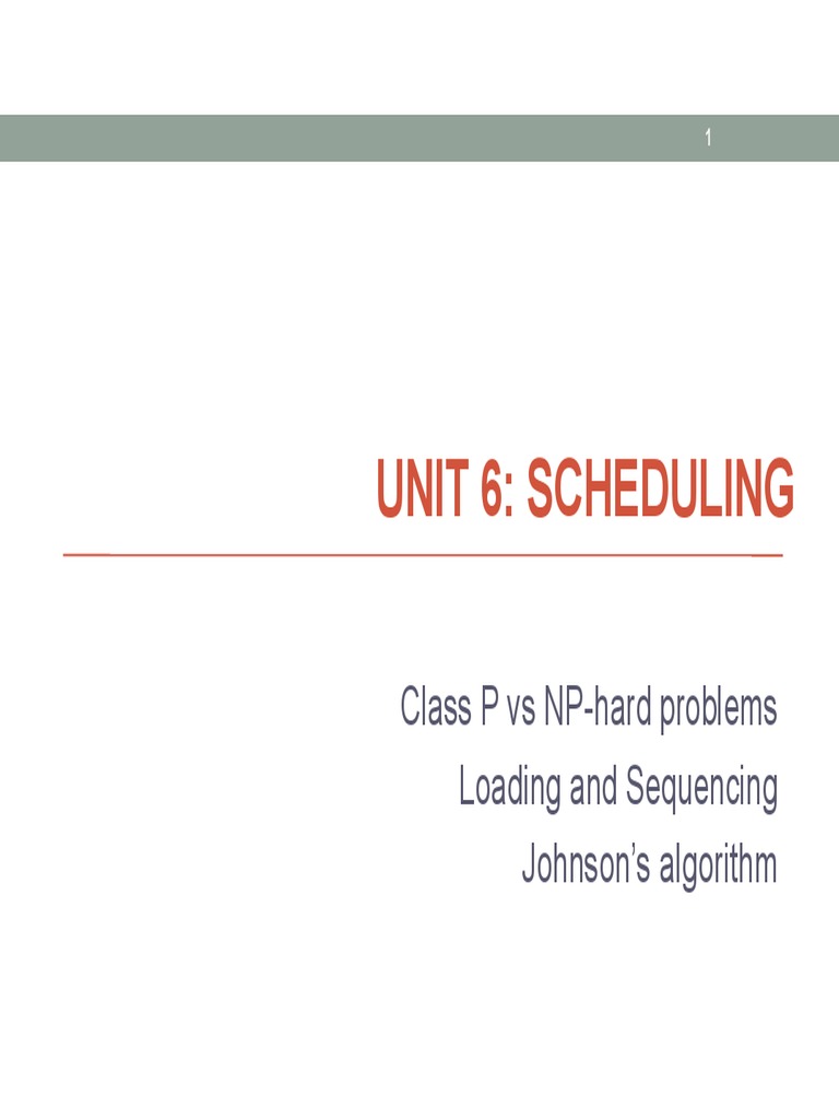 Unit 6: Scheduling: Class P Vs NP-hard Problems Loading and Sequencing Johnson's Algorithm | PDF ...