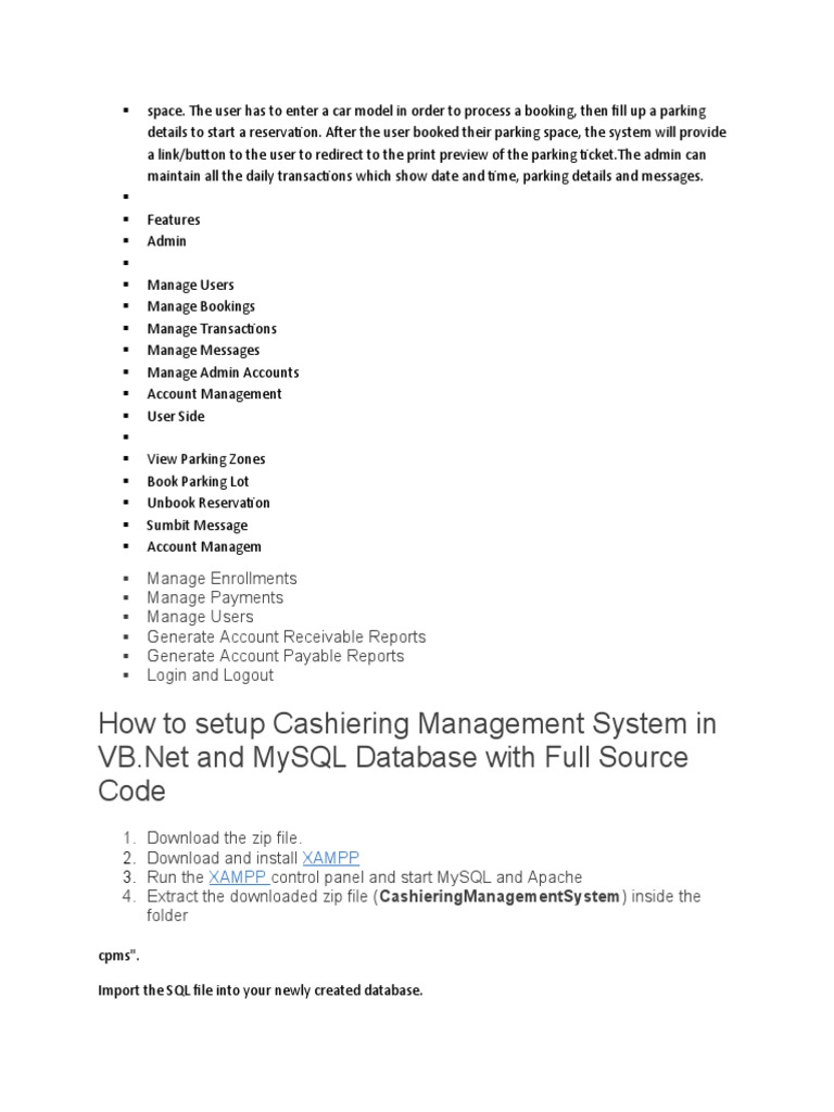 How To Setup Cashiering Management System in Code: Xampp Xampp | PDF | My Sql | Databases