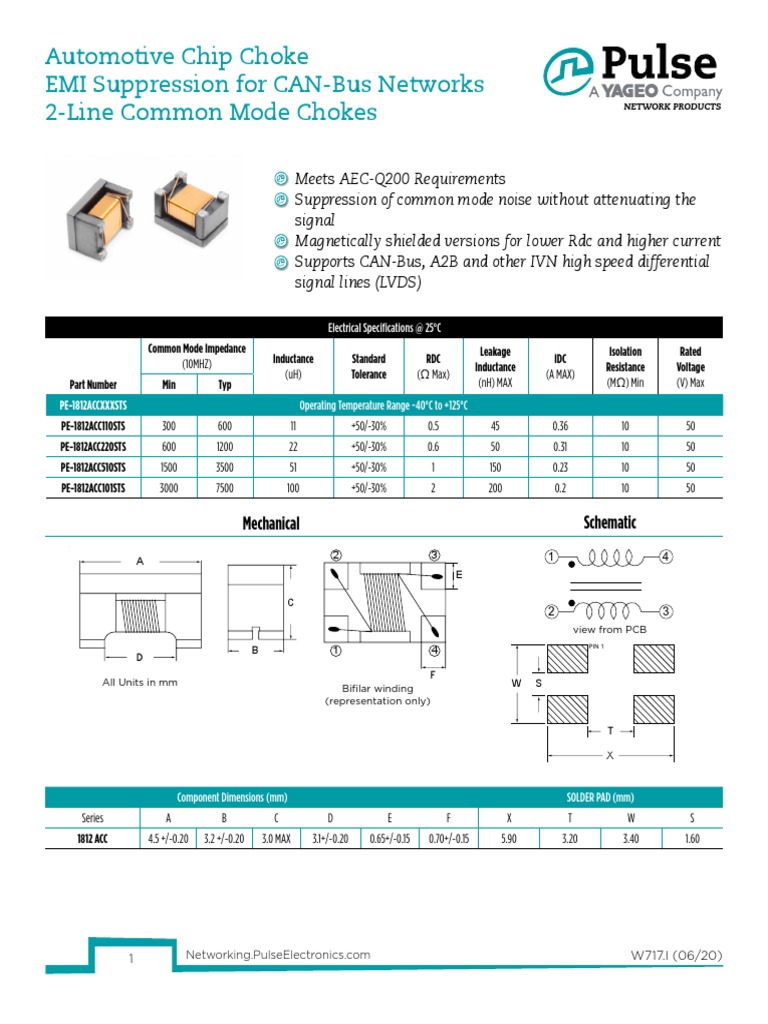 Automotive Chip Choke EMI Suppression For CAN-Bus Networks 2-Line ...