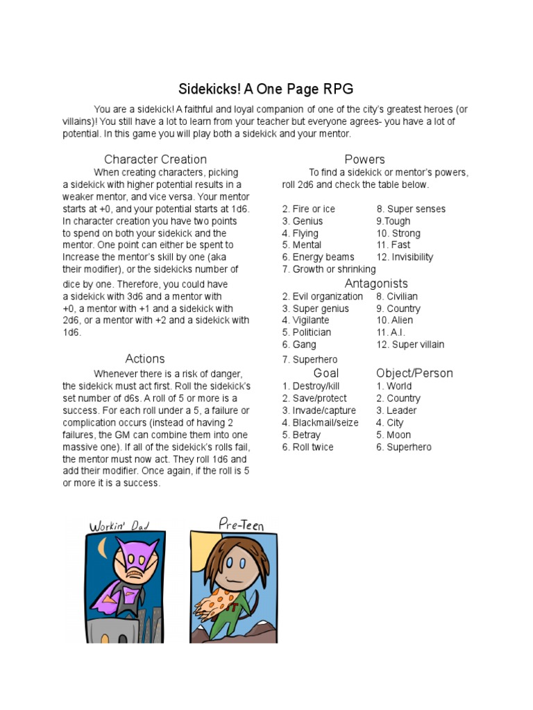 Sidekicks! A One-Page RPG | PDF