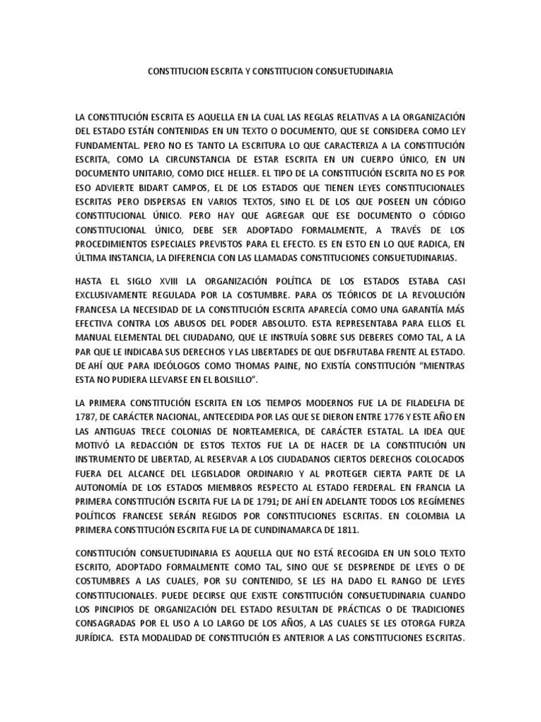 Constitucion Escrita y Constitucion Consuetudinaria | PDF ...