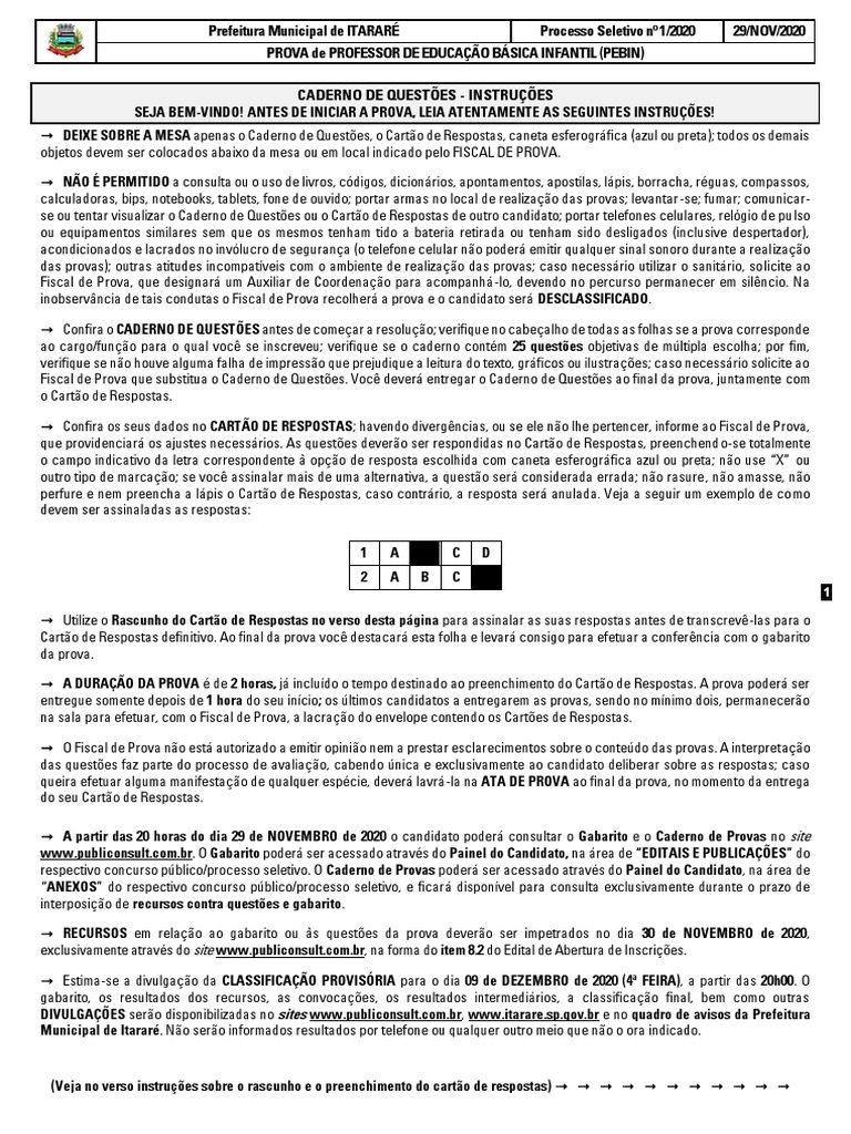 Prova - Pebin 2020 | PDF | Pedagogia | Aprendizado