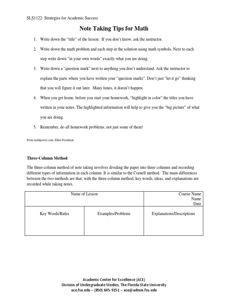 Note Taking Tips For Math | PDF | Question | Quiz