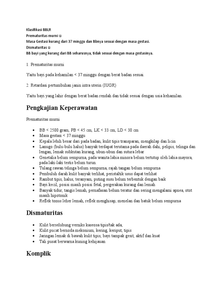 Klasifikasi BBLR | PDF